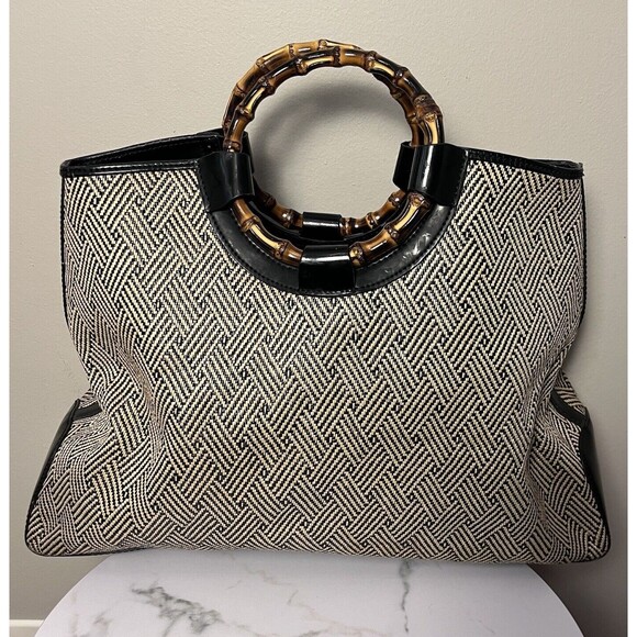 Talbots | Bags | Talbots Vintage Bamboo Handle Handbag 8 In Wide Woven ...